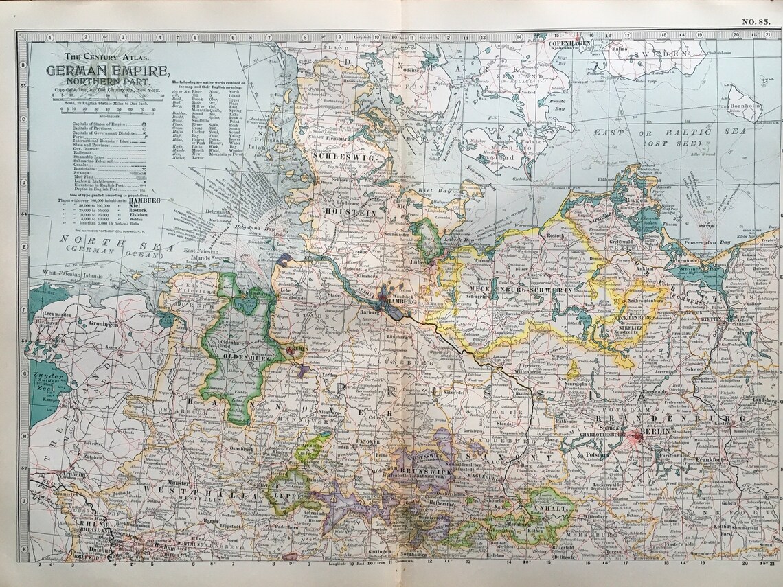 Antique Map Northern German Empire, Old World German Empire - Etsy