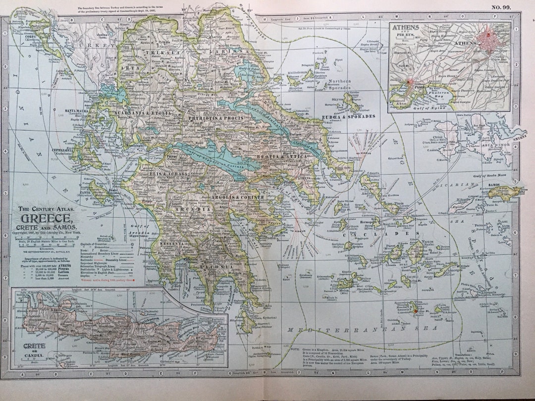 Antique Century Atlas Map of Greece - Etsy