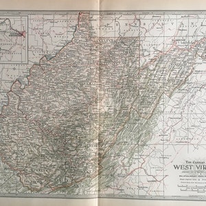Antique Map West Virginia, 1897 Map, Century Atlas - Etsy