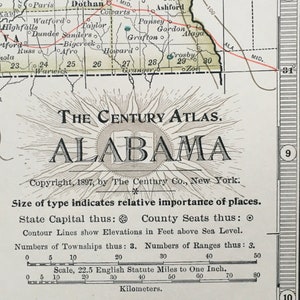 Antique Map Alabama, Century Atlas Map C. 1897 - Etsy