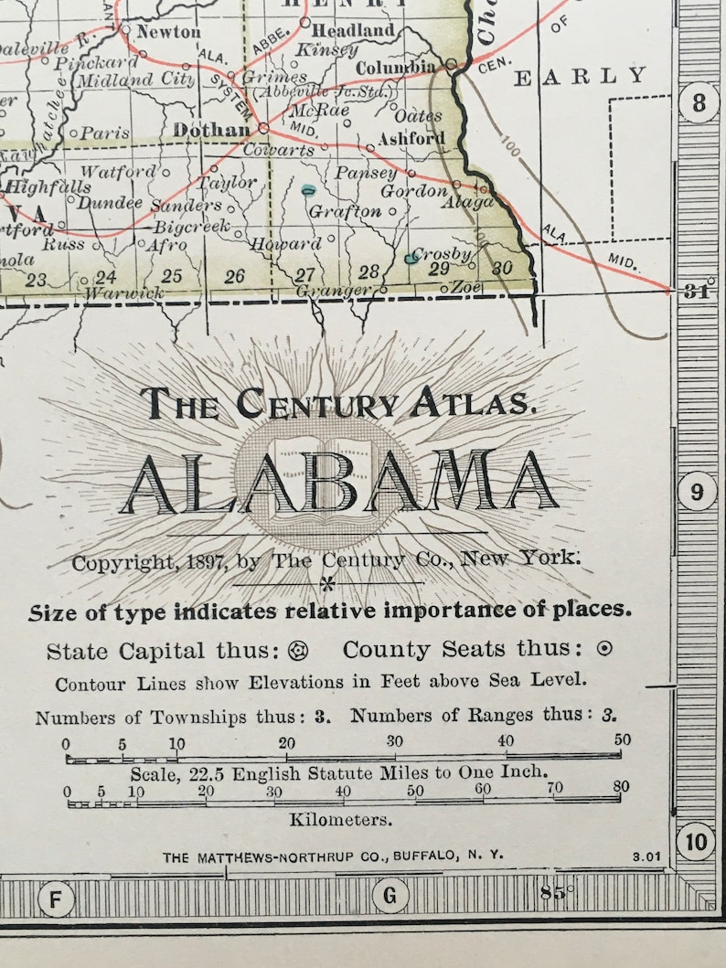 Antique Map Alabama, Century Atlas Map C. 1897 - Etsy