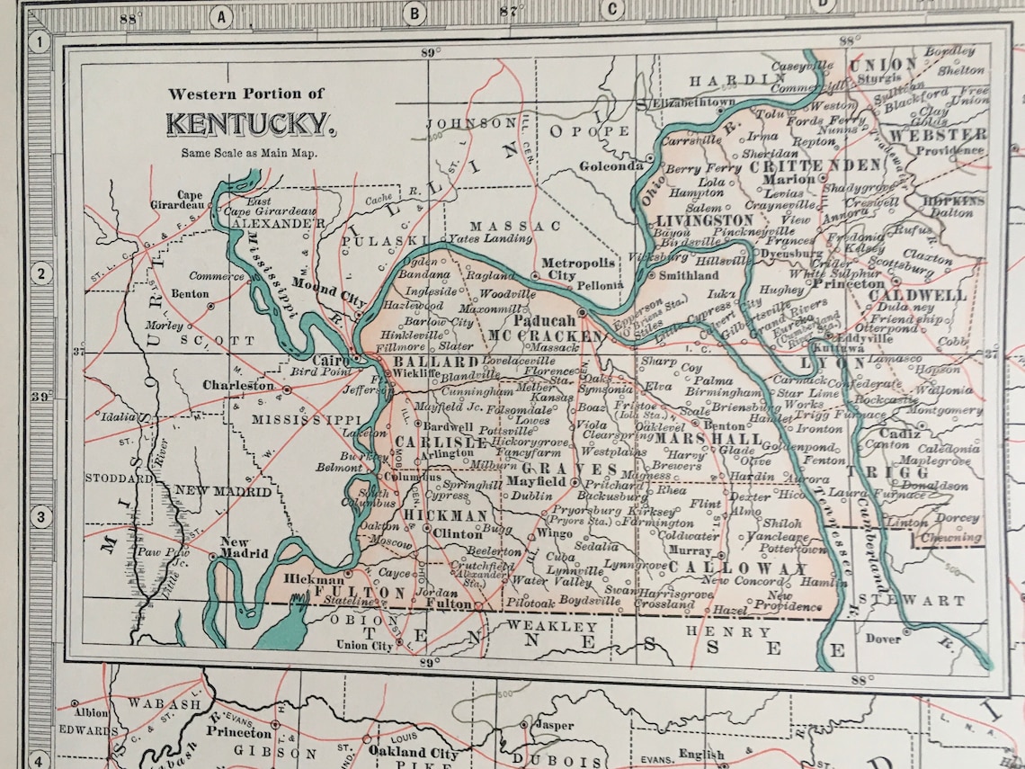 Antique Map Kentucky, 1800s Map, Century Atlas - Etsy