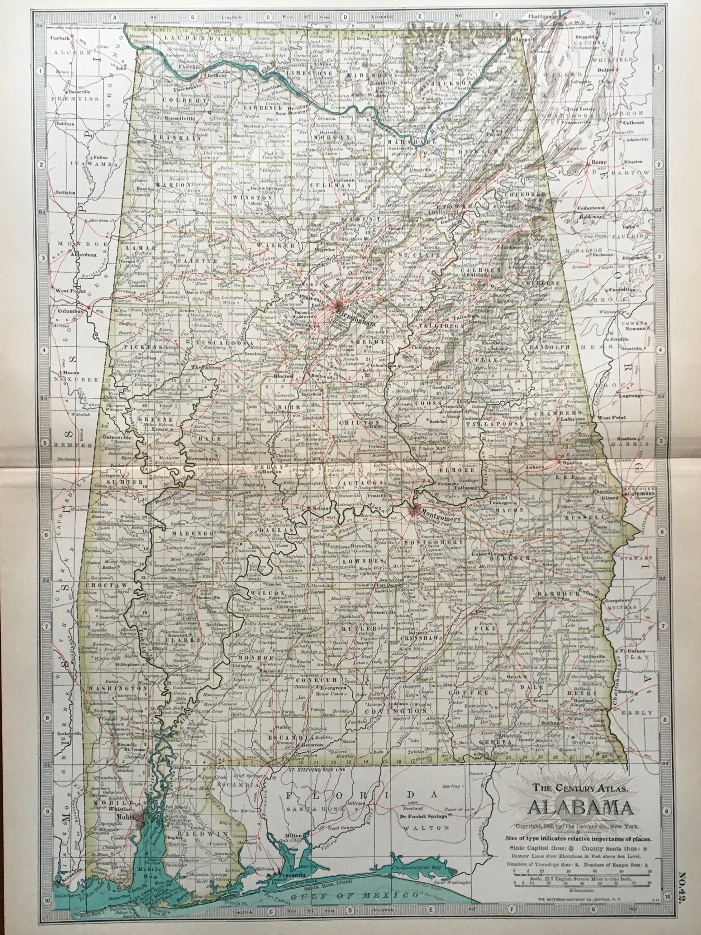 Antique Map Alabama, Century Atlas Map C. 1897 - Etsy