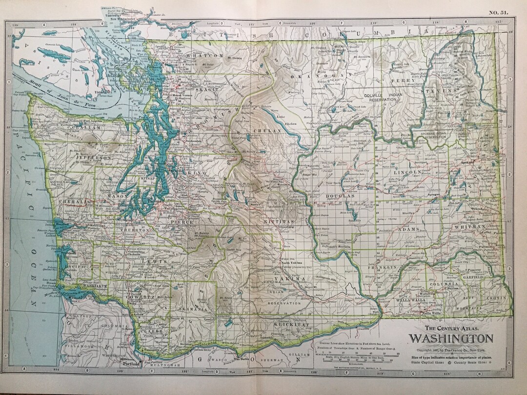 Antique Map Washington - Etsy