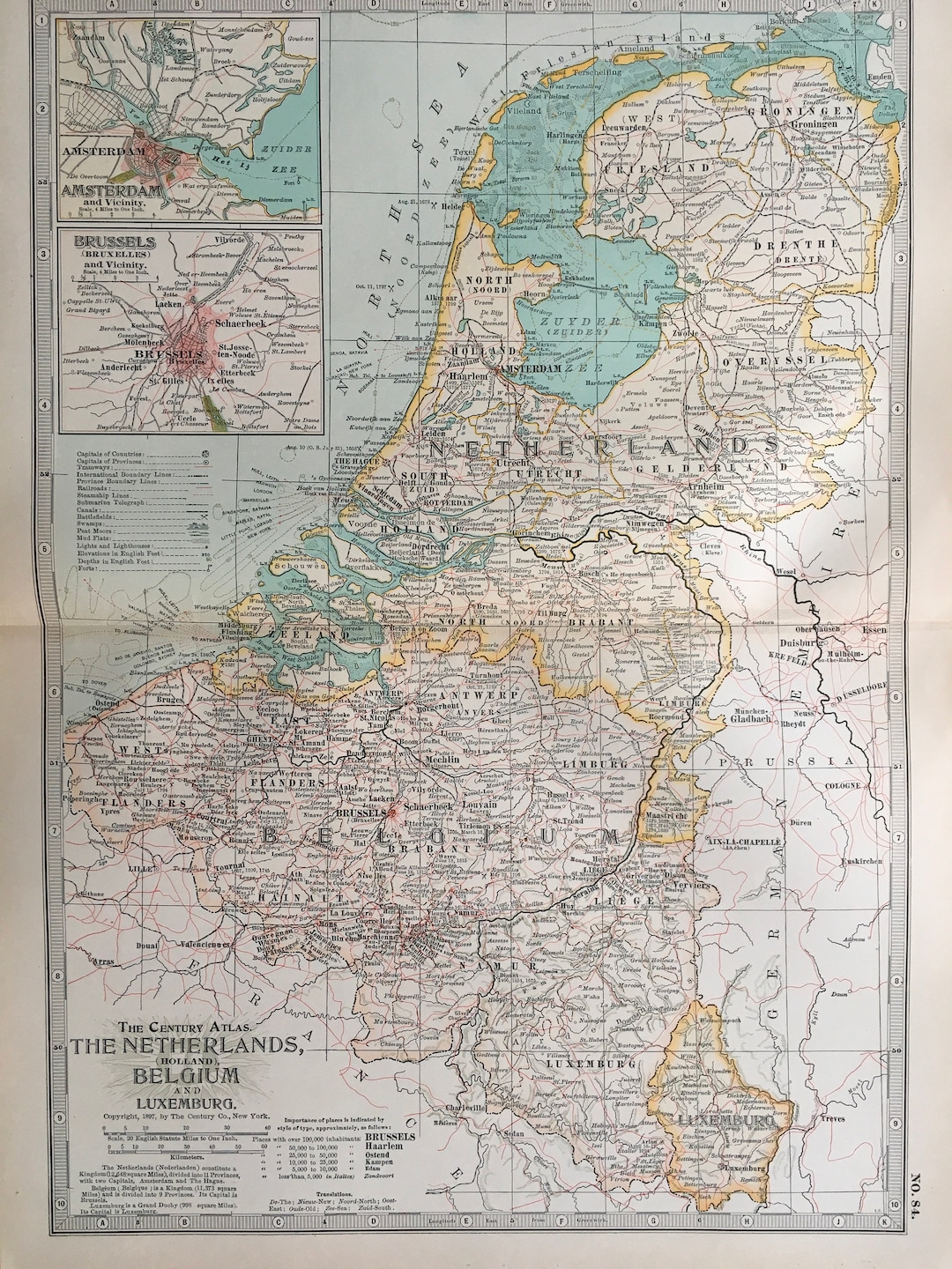 Antique Map Netherlands, Antique Map Belgium, Luxembourg,century Atlas ...