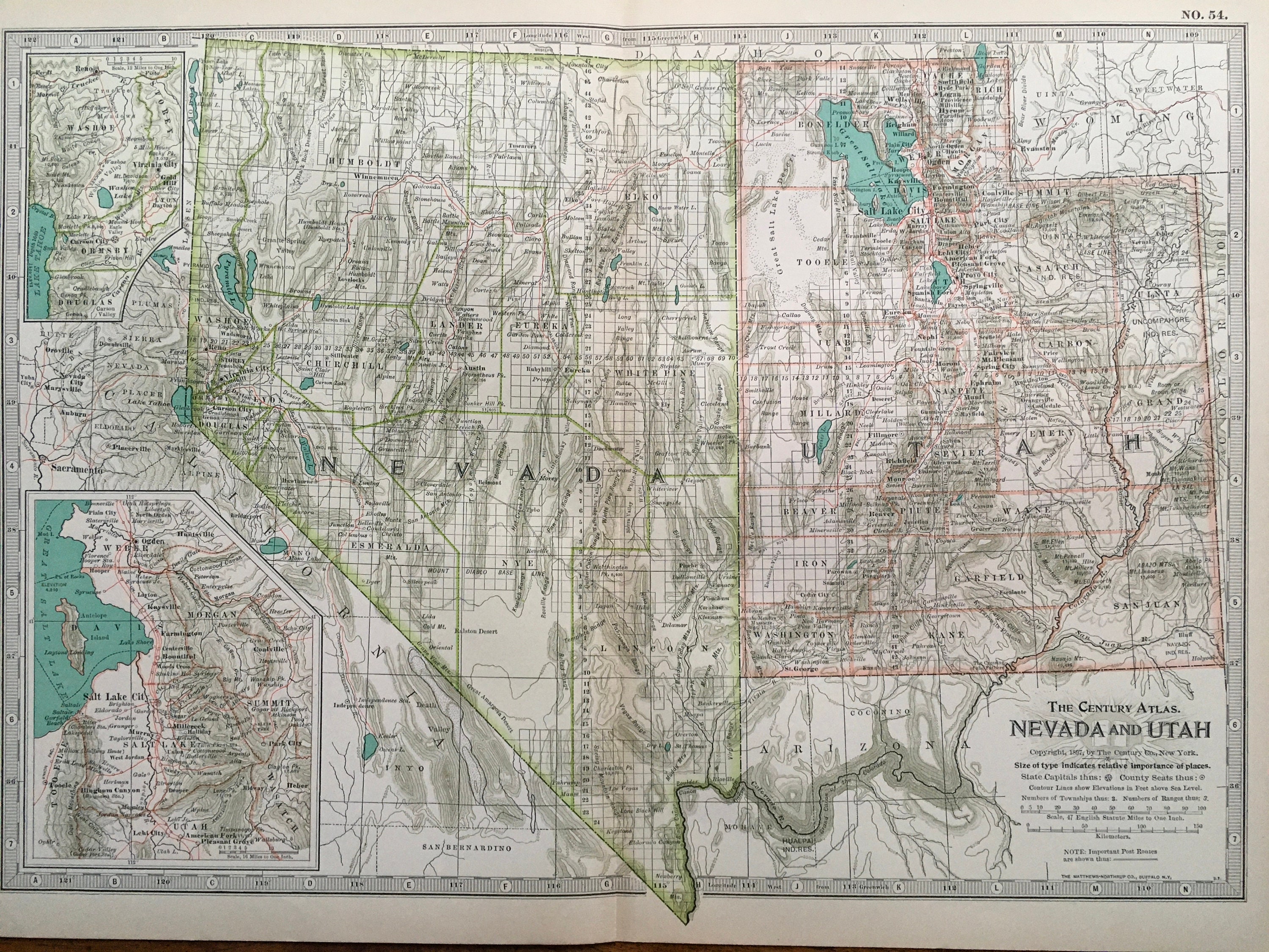 Antique Map Nevada and Utah, Map Nevada, Map Utah 1800s Map - Etsy