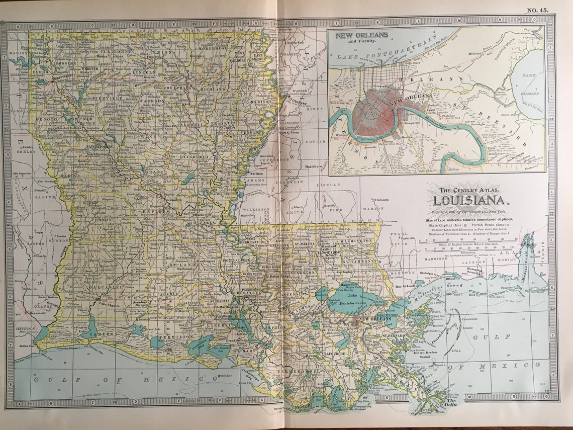 Antique Map Louisiana, 1897 Map New Orleans Map, Century Atlas - Etsy