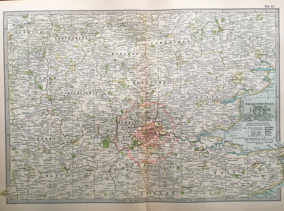 Antique Map Vicinity of London 1897 - Etsy