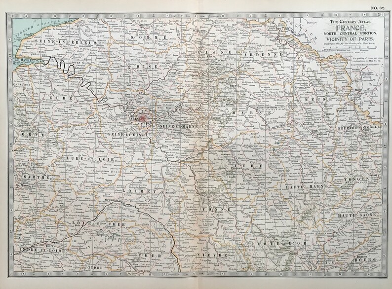 Antique Map France North Central, Map Vicinity of Paris, Century Map ...