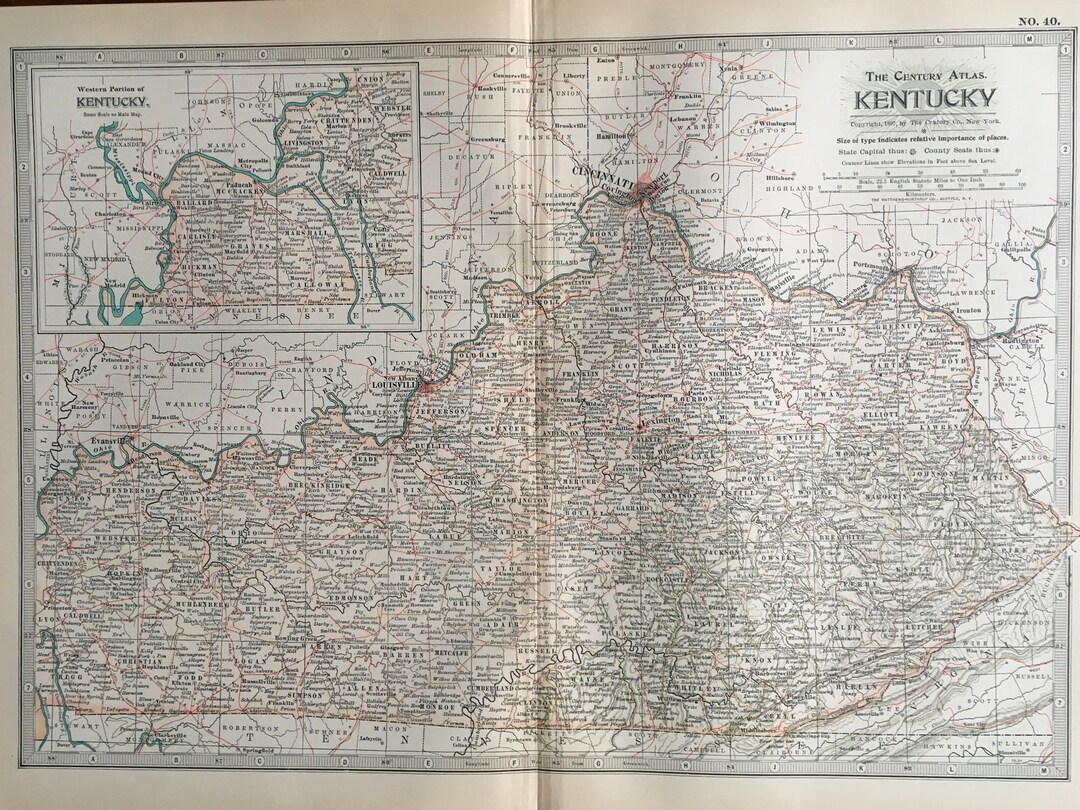 Antique Map Kentucky, 1800s Map, Century Atlas - Etsy