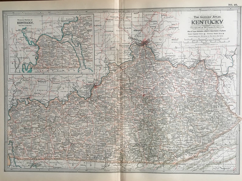 Antique Map Kentucky, 1800s Map, Century Atlas - Etsy