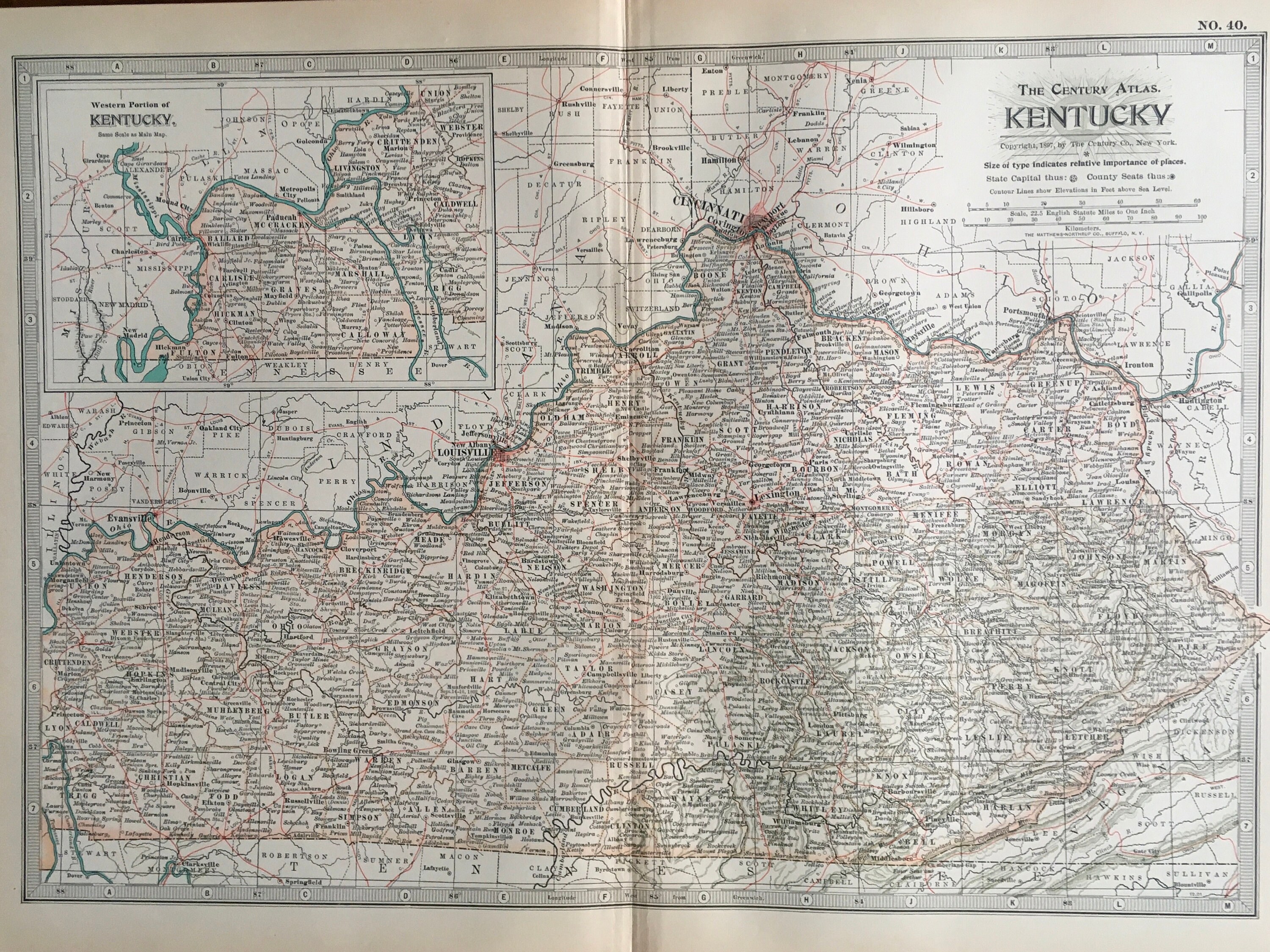 Antique Map Kentucky, 1800s Map, Century Atlas - Etsy