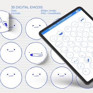 Minimal Blue Emoji Sticker Set, Mood Tracker for Digital Journal, Funny ...