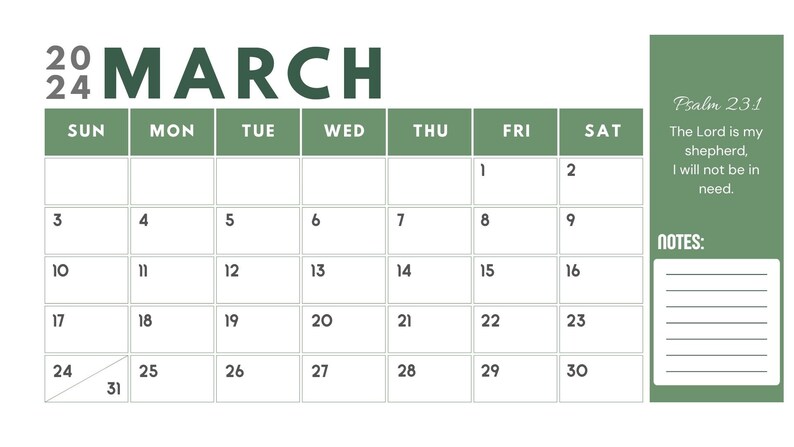 Printable Calendar 2024 Monthly Planner 2024 I Bible Verses Calendar I ...