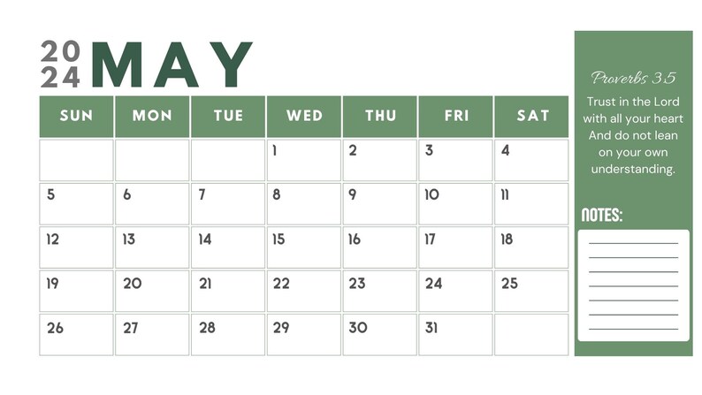 Printable Calendar 2024 Monthly Planner 2024 I Bible Verses Calendar I ...