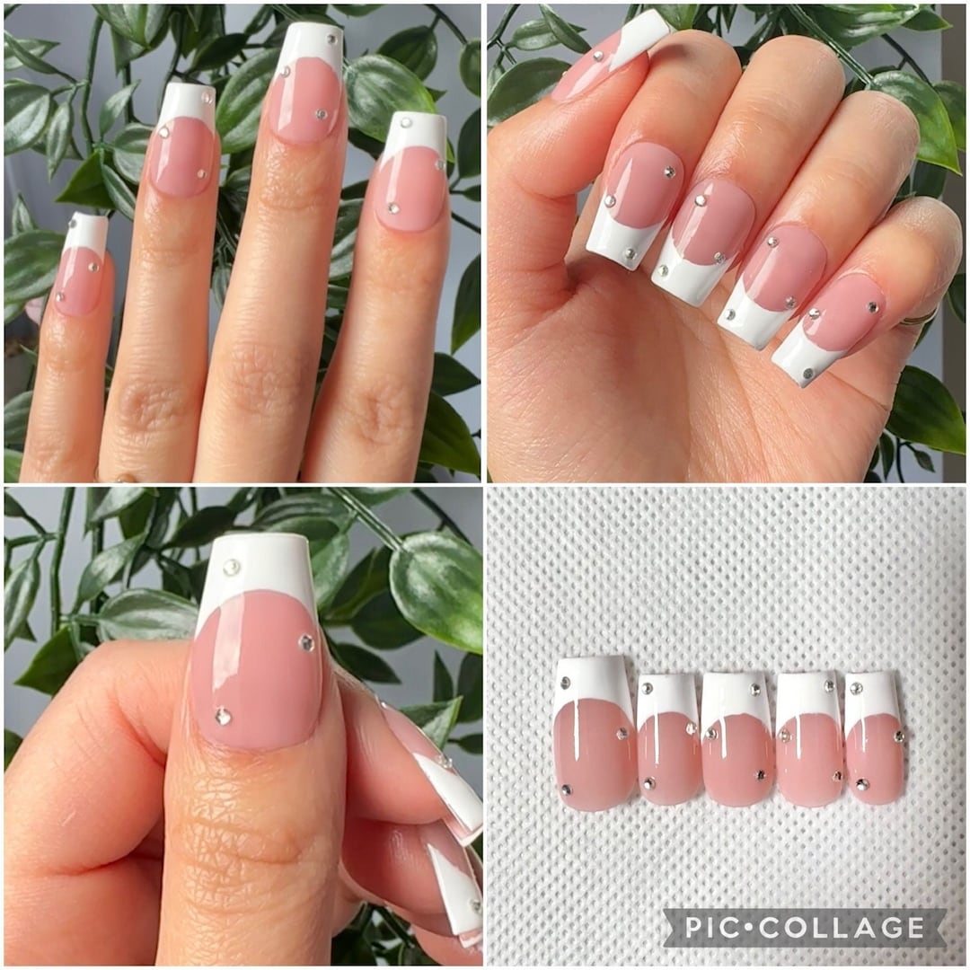 Rhinestone French Tip Press-on Nails - Etsy