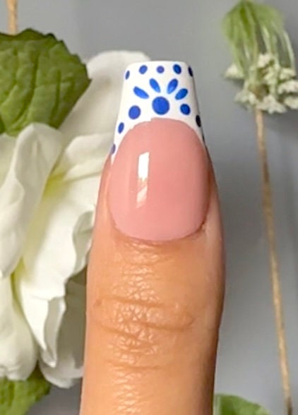 Clase Azul Blue and White Nails - Etsy