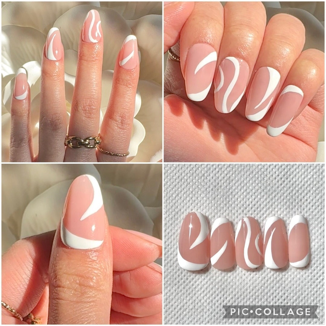 White Abstract Press on Nails - Etsy