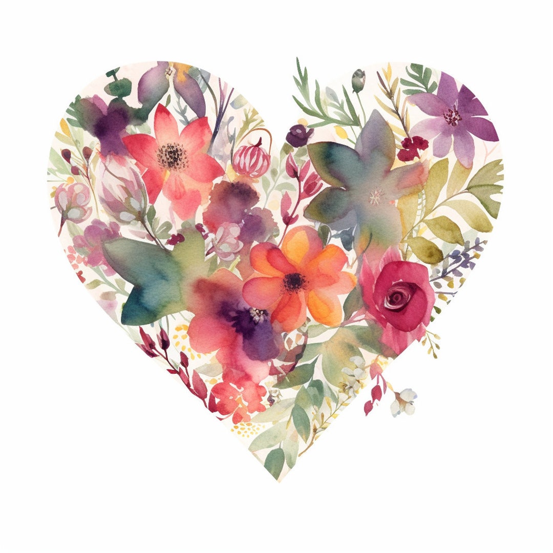 Digital Print Floral Heart Love Print - Etsy