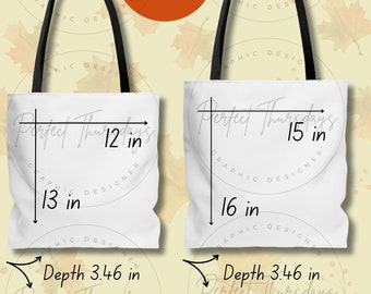 AOP Tote Bag Size Chart Care Instructions and Key Features Mockup, Polyester Tote Bag Product ...
