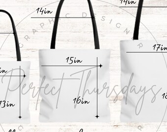 Tote Bag Size Chart, Shoulder Bag Size Chart, AOP Tote Bag Size Chart Mockup, Tote Bag Listing ...