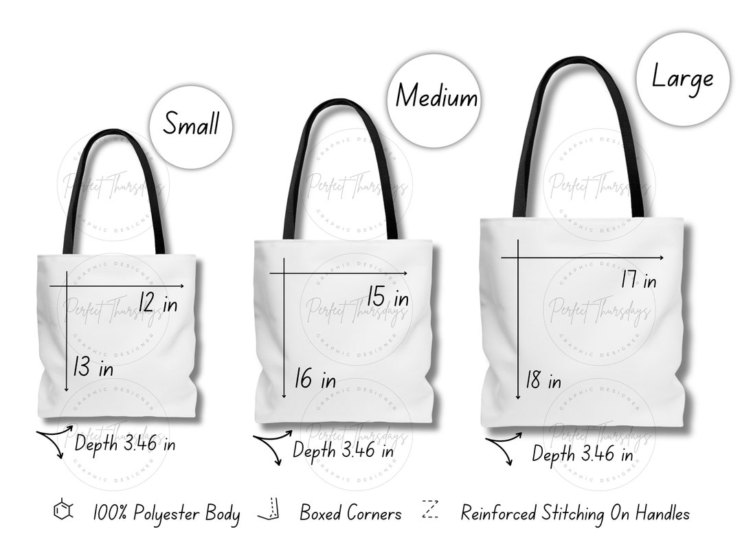 AOP Tote Bag Size Chart Care Instructions and Key Features Mockup, AOP Tote Bag Size Guide ...