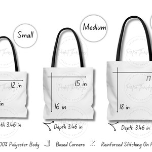 AOP Tote Bag Size Chart Care Instructions and Key Features Mockup, AOP Tote Bag Size Guide ...