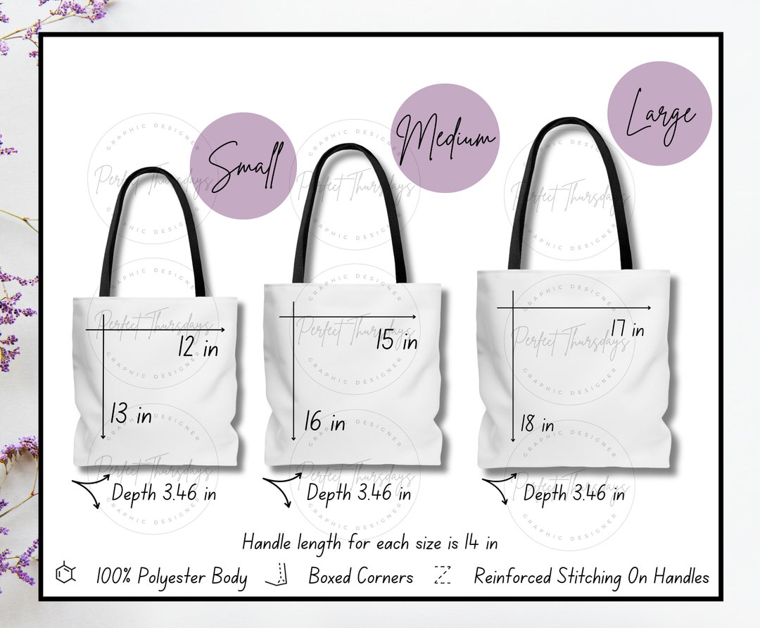 Minimalistic Theme Tote Bag Size Chart Care Instructions and Key Features Mockup, Minimalist ...