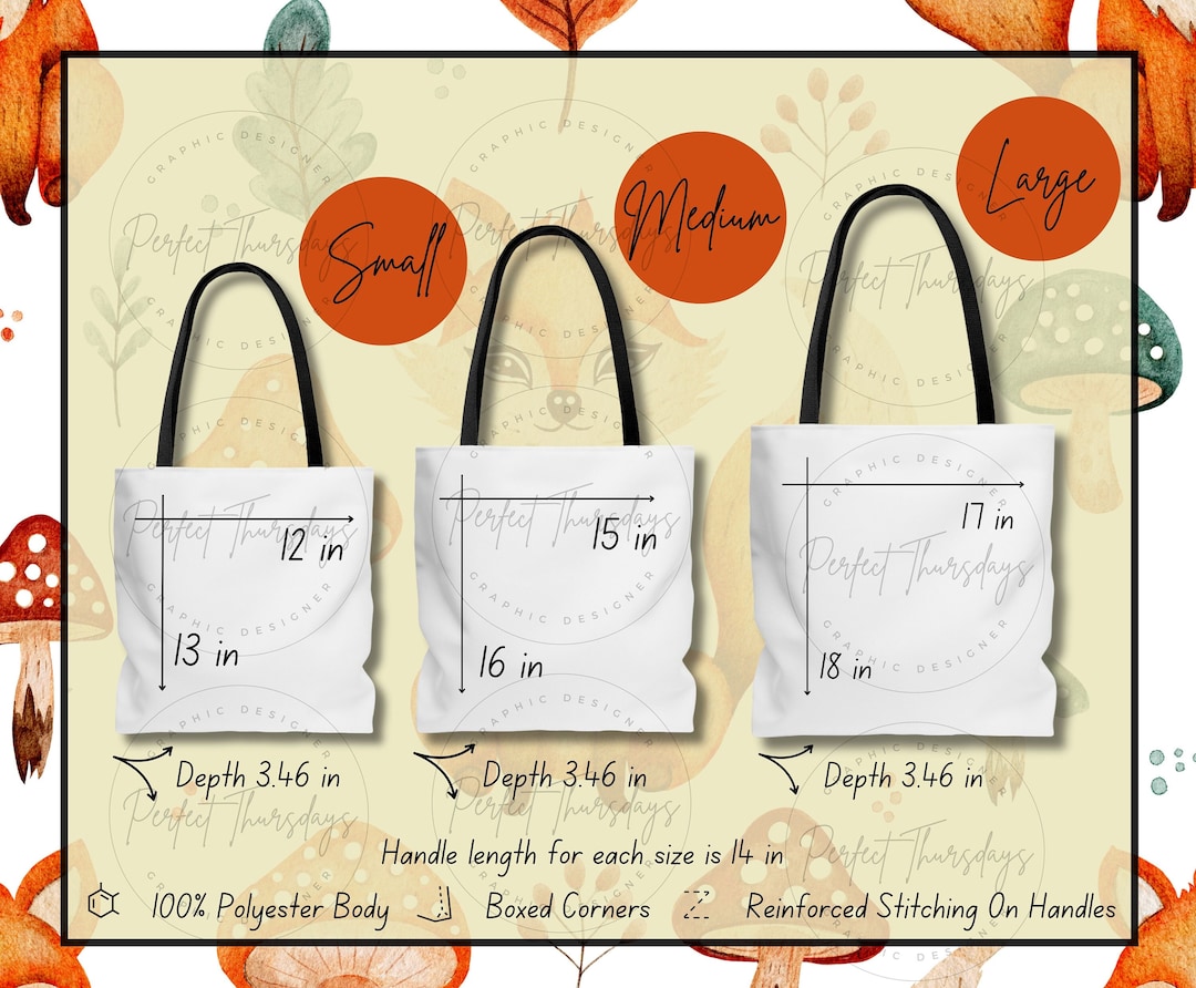 Tote Bag AOP Size Chart and Care Instructions Mockup, AOP Tote Bag Size Guide Mockup, Tote Bag ...