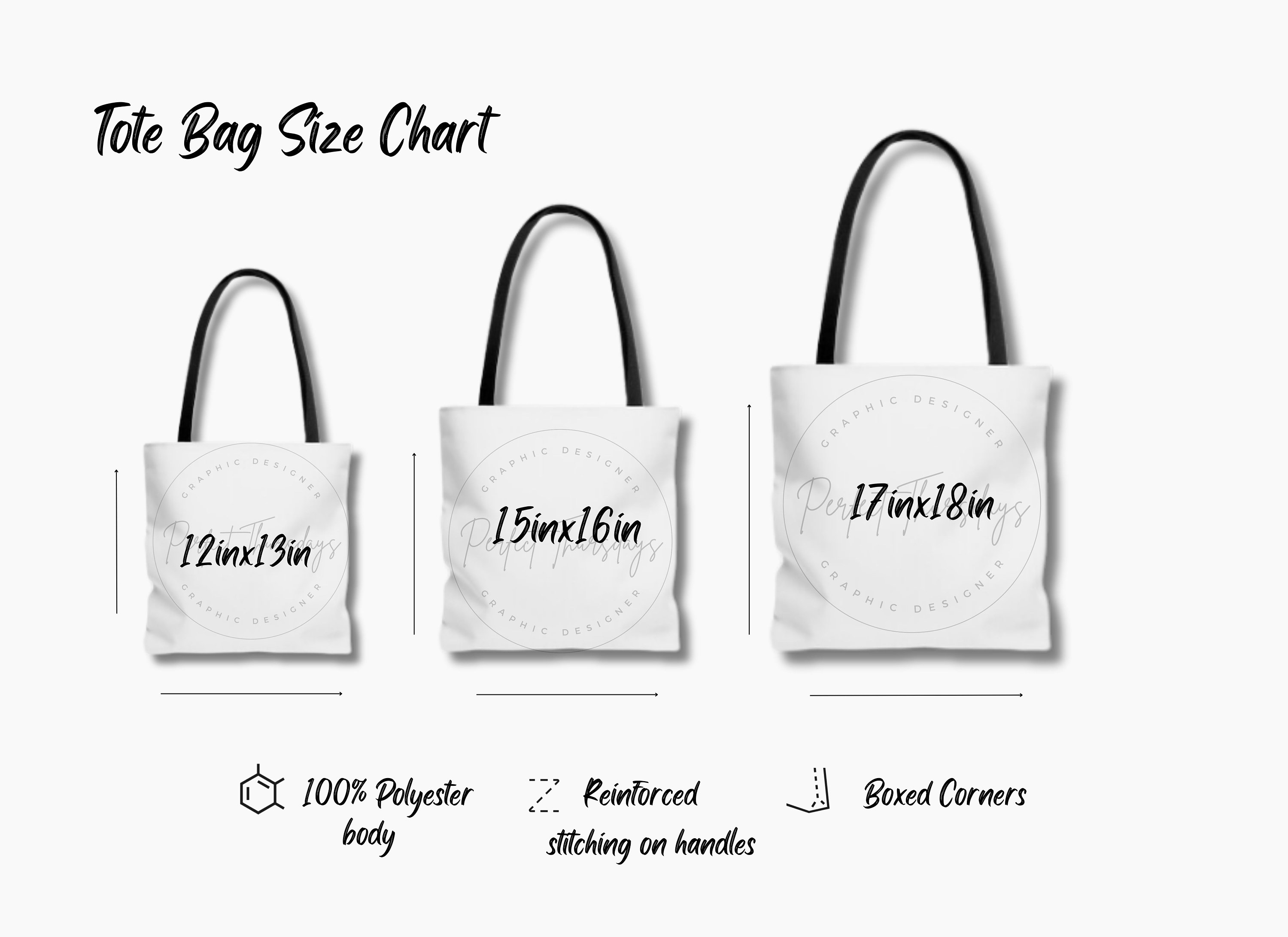 Editable Tote Bag Size Chart Template, AOP Tote Bag Size Chart Template, Tote Bag Size Chart, 2 ...