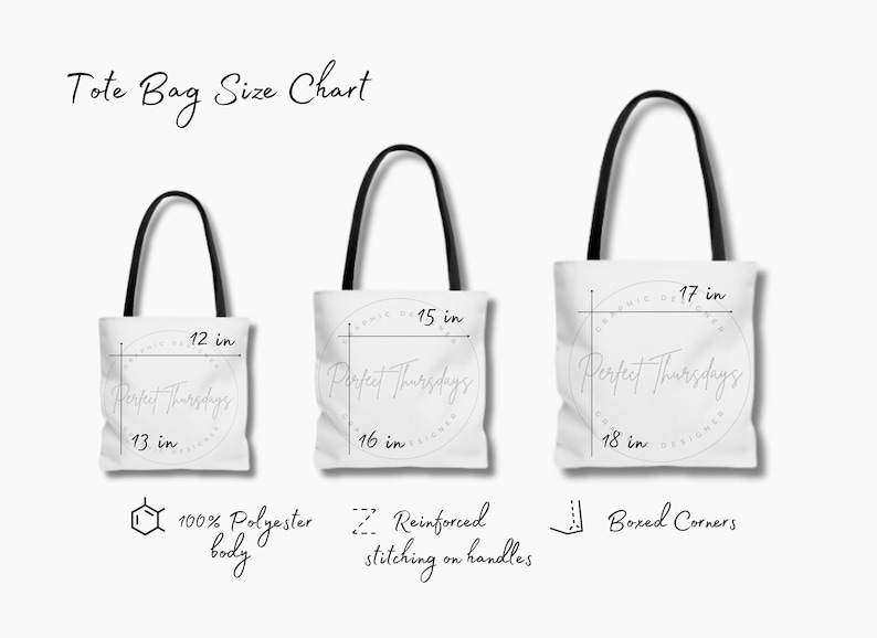 Editable Tote Bag Size Chart Template, AOP Tote Bag Size Chart Template, Tote Bag Size Chart, 2 ...