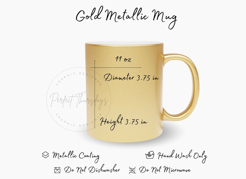 Metallic Mug Size Chart Template, Silver and Gold Metallic Mug Size ...