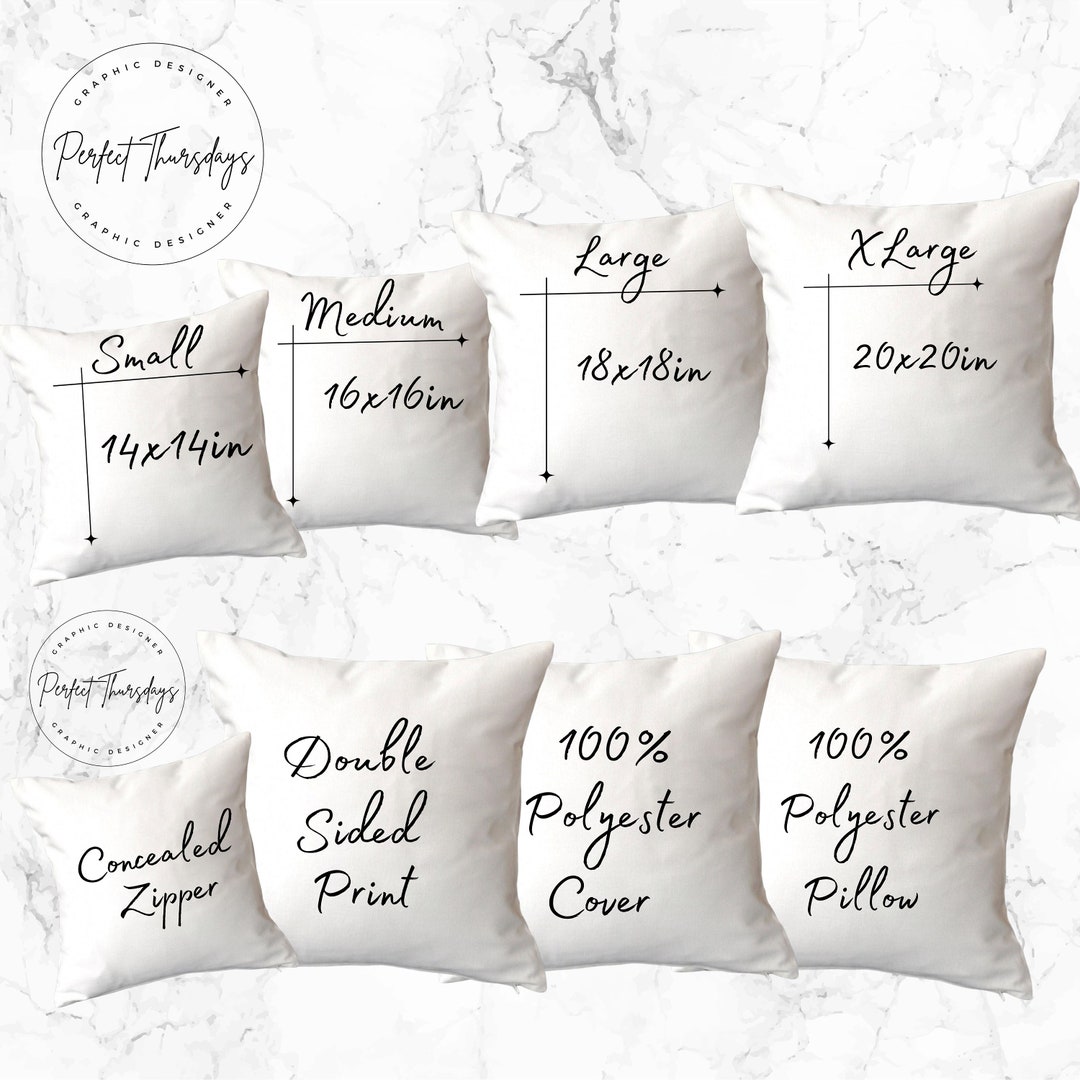 Throw Pillow Size Chart and Key Features Mockups, Throw Pillow Listings Add Ons, 1 Digital Jpg ...