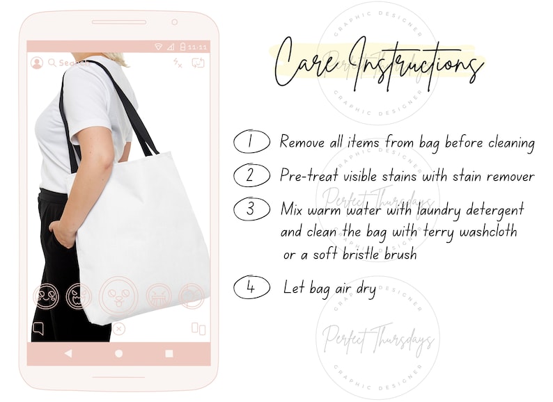 AOP Tote Bag Size Chart Care Instructions and Key Features Mockup ...