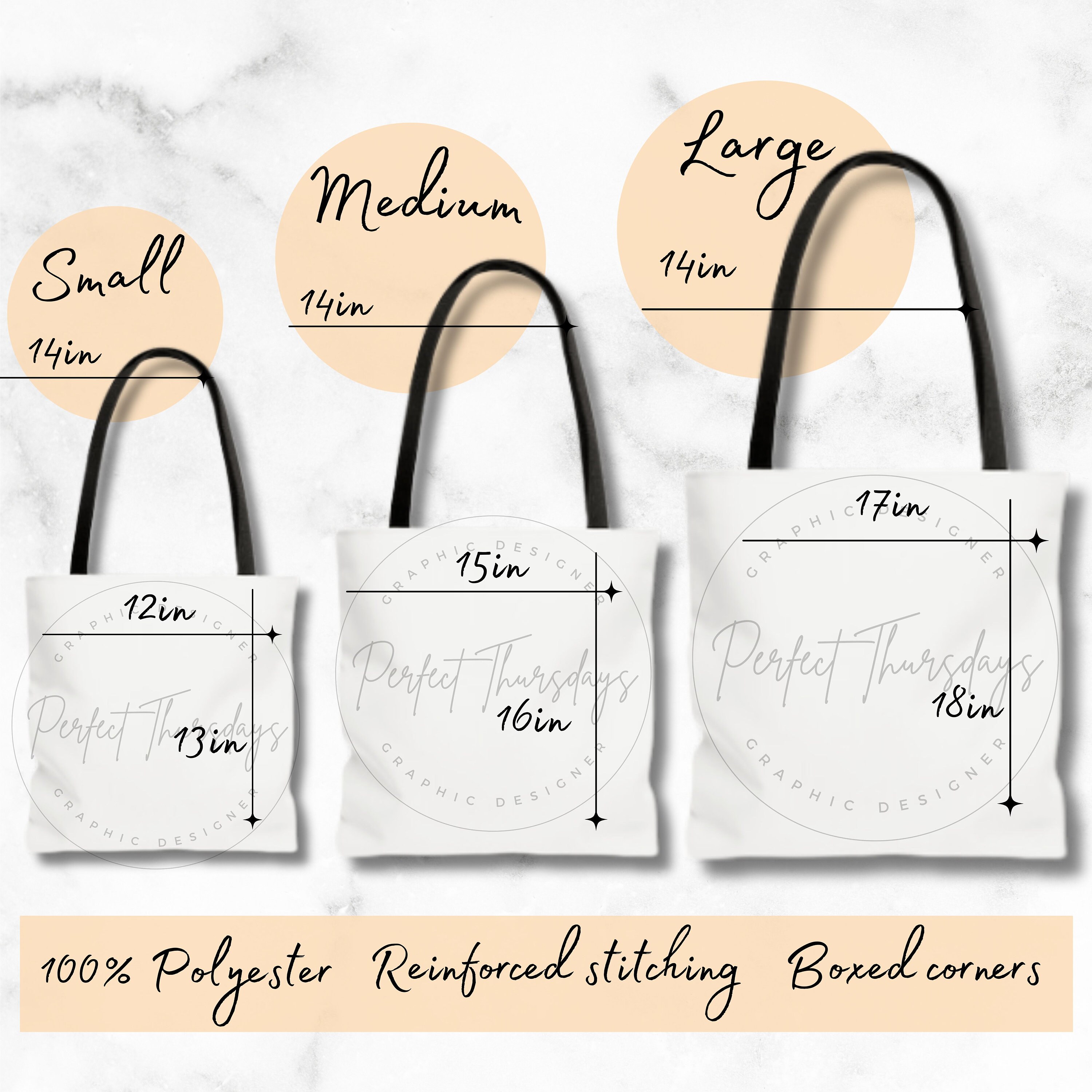 Tote Bag Size Chart, Natural Canvas Bag Size Chart, Tote Bag Mockup ...