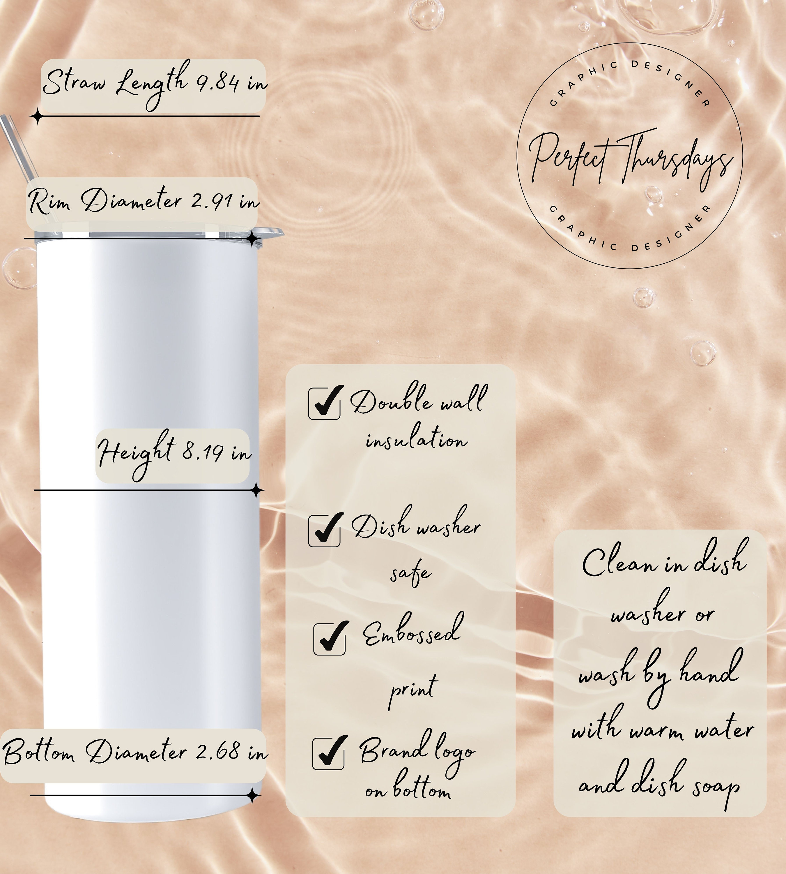 Tumbler Size Chart Mockup, Tumbler Key Features Guide and Care ...