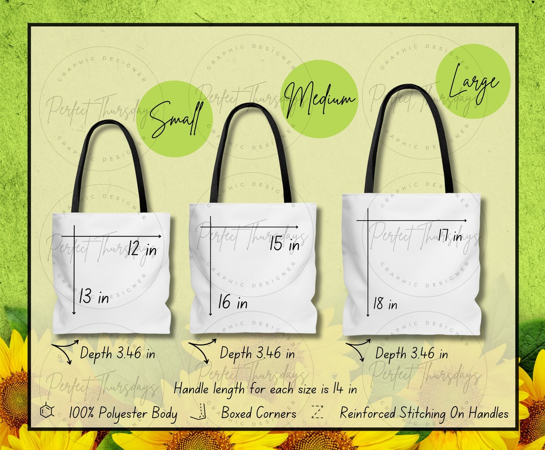 Tote Bag AOP Size Chart and Care Instructions Mockup, AOP Tote Bag Size Guide Mockup, Tote Bag ...