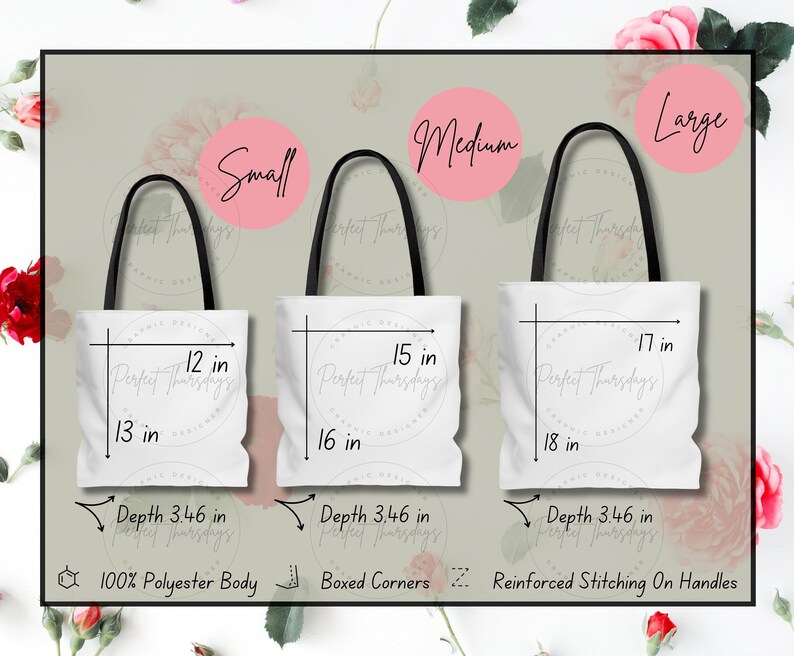 AOP Tote Bag Size Chart Mockup Tote Bag AOP Size Guide Care - Etsy