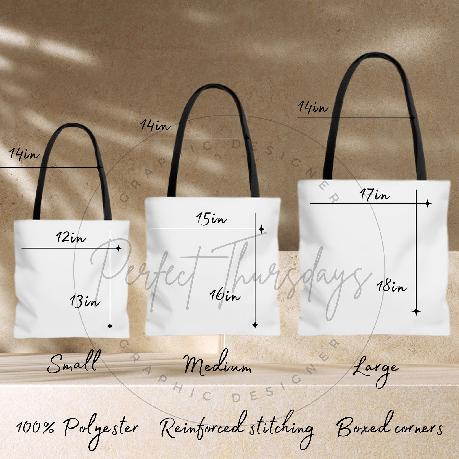 Tote Bag Size Chart Mockup, Tote Bag Listing Add On, AOP Tote Bag, 1 ...