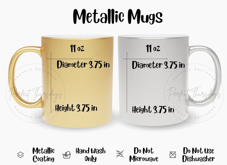 Metallic Mug Size Chart Template, Silver and Gold Metallic Mug Size ...