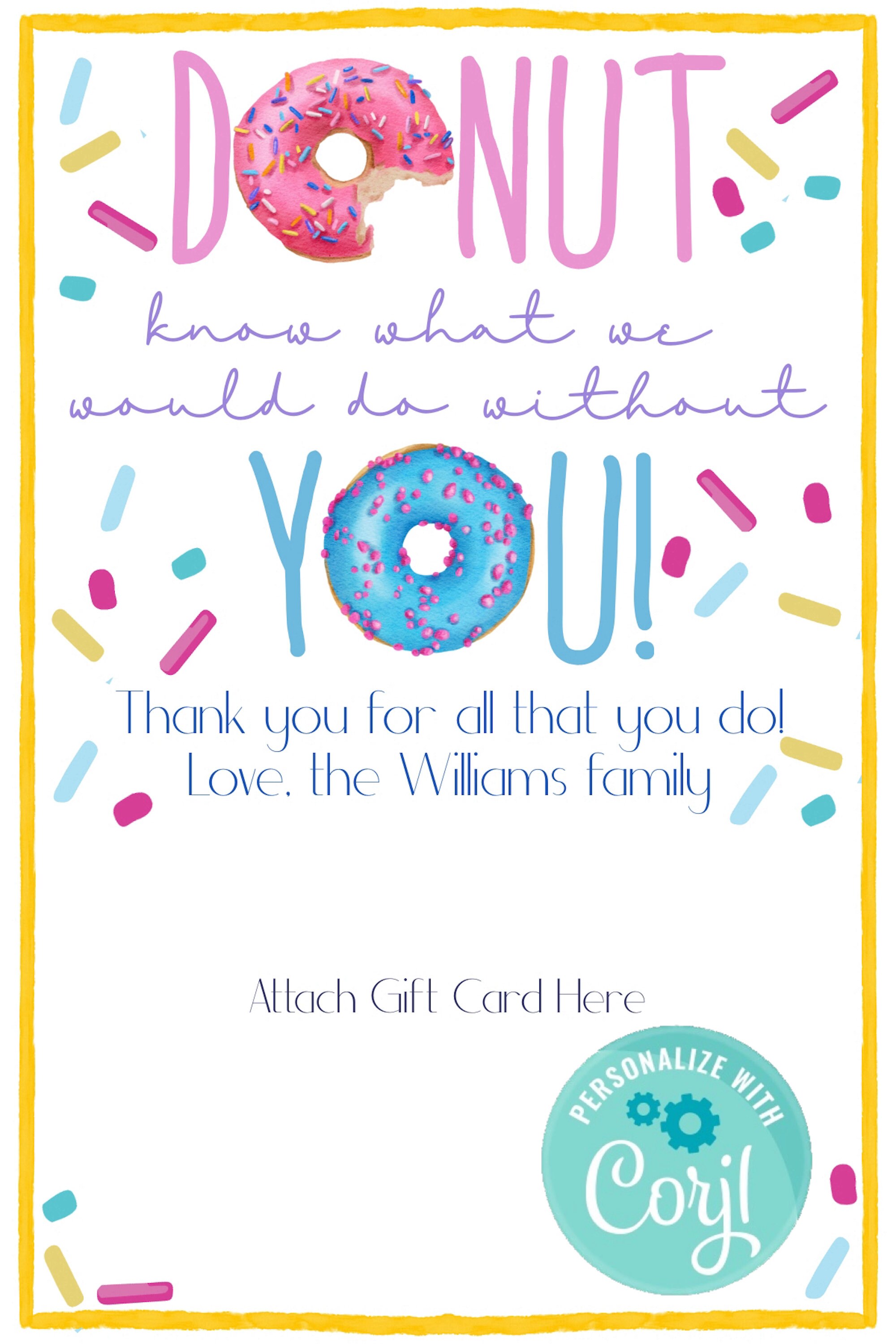 Instant Download Editable Donut Gift Card Holder Template for Teacher ...