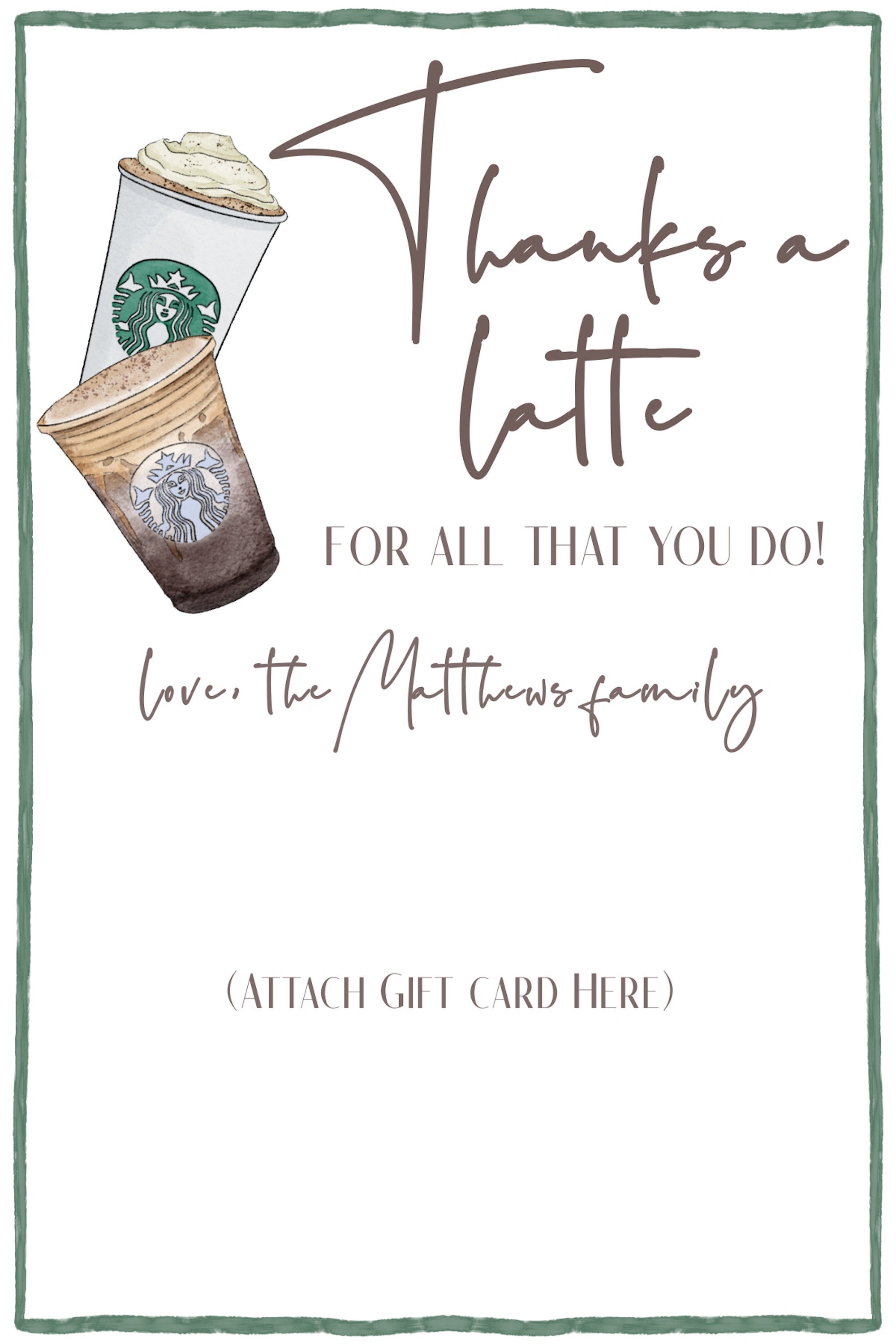 Instant Download Editable Starbucks Inspired Gift Card Holder Template ...