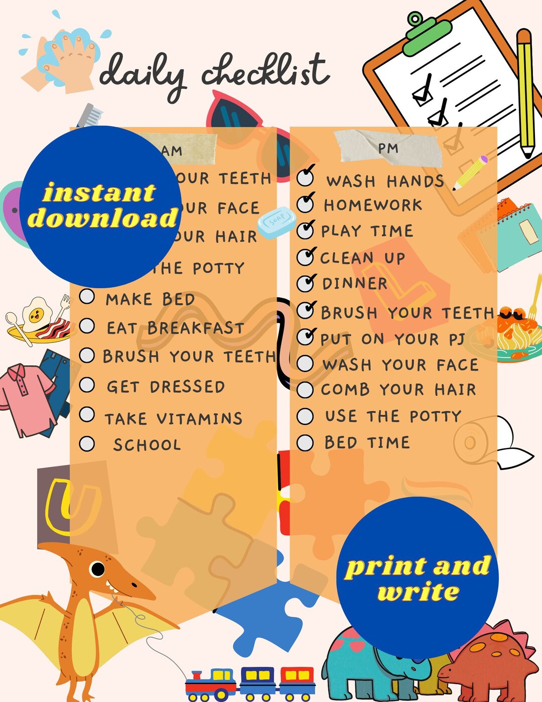 Chore Chart, Kids Daily Checklist, Responsibility Chart, Daily Routine ...