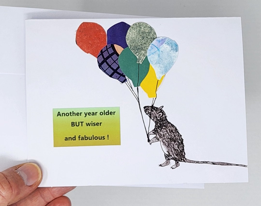Birthday Card Mouse, Cute Mouse Card, Mouse and Balloons, Cute Card ...