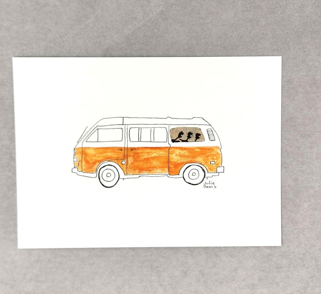 Van Life Art, Original Van Art, Volkswagon Van, Orange Van Art ...