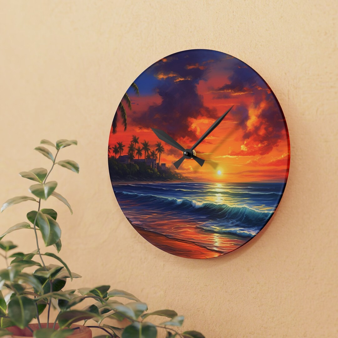 Tropical Sunset Serenity: Ai-generated Art Wall Clock With - Etsy