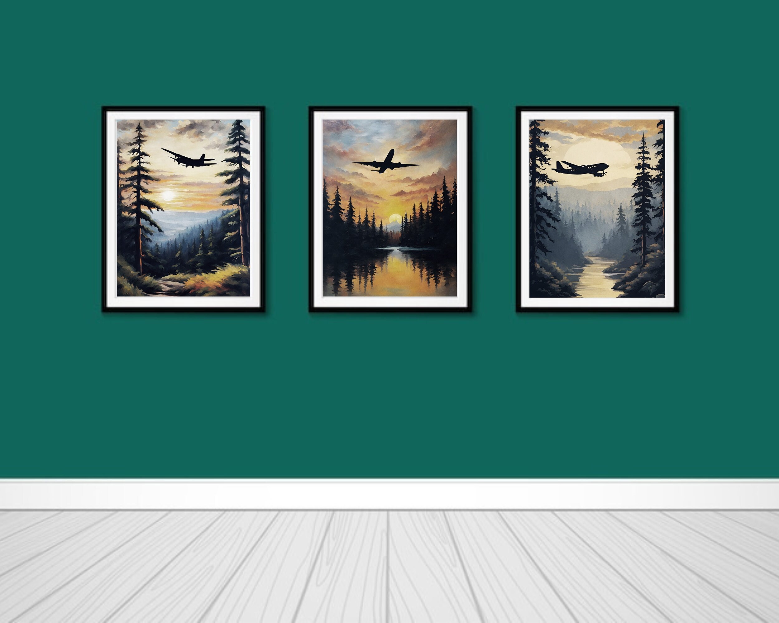 Masculine Wall Art, Wall Art for Men, Airplane Flying Over Silhouette ...