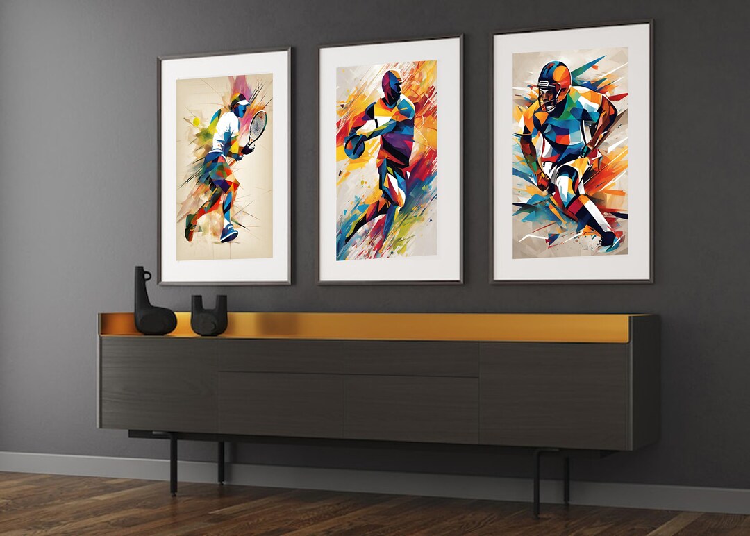 Sports Wall Art Set of 3, Basketball Wall Art, Tennis Room Decor ...