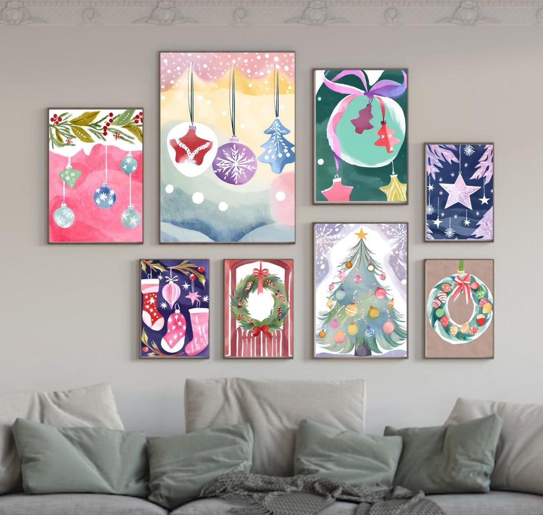 Christmas Gallery Wall Art Set 8, Holiday Gallery Wall Prints ...