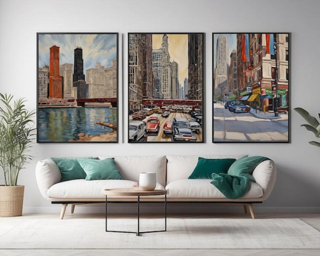 Chicago Tempera Wall Art, Chicago City Prints, Digital Art Download ...